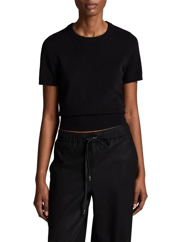 Vince Wool & Cashmere-blend Short-sleeve Sweater - Black