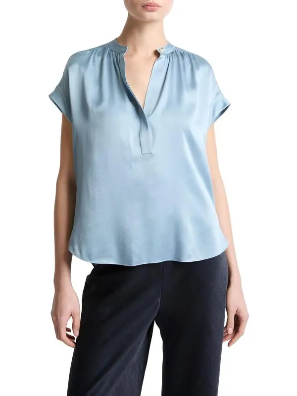 Vince Silk Gathered Cap-sleeve Blouse - Del Mar