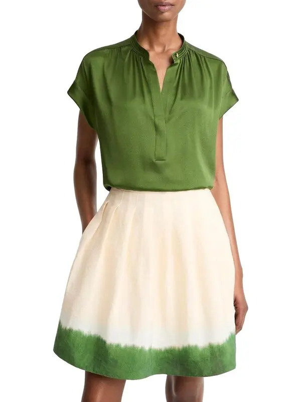 Vince Silk Gathered Cap-sleeve Blouse - Herb