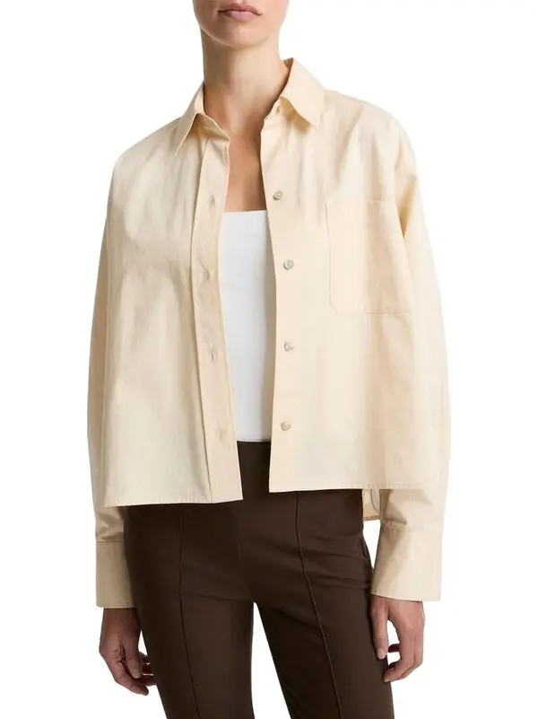 Vince Cropped Cotton Twill Shirt - Ecru