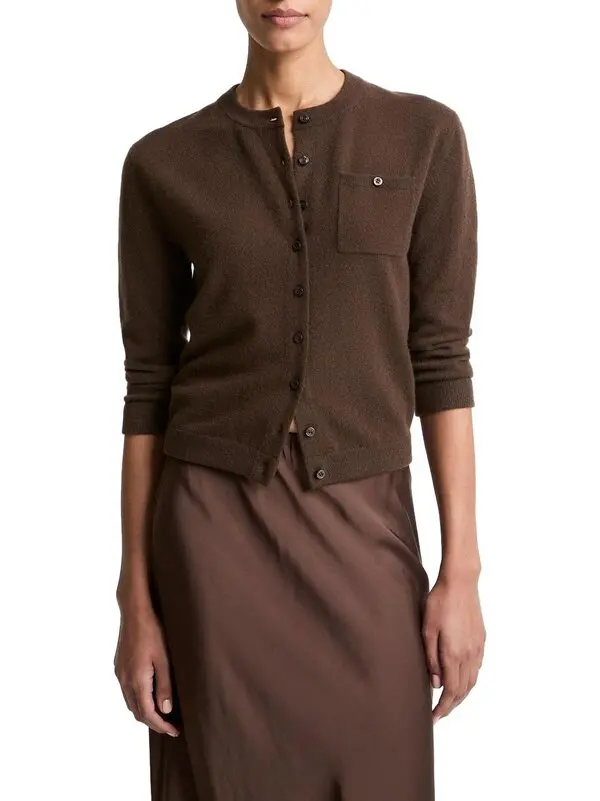Vince Wool & Cashmere-blend Pocket Cardigan - Dark Bark