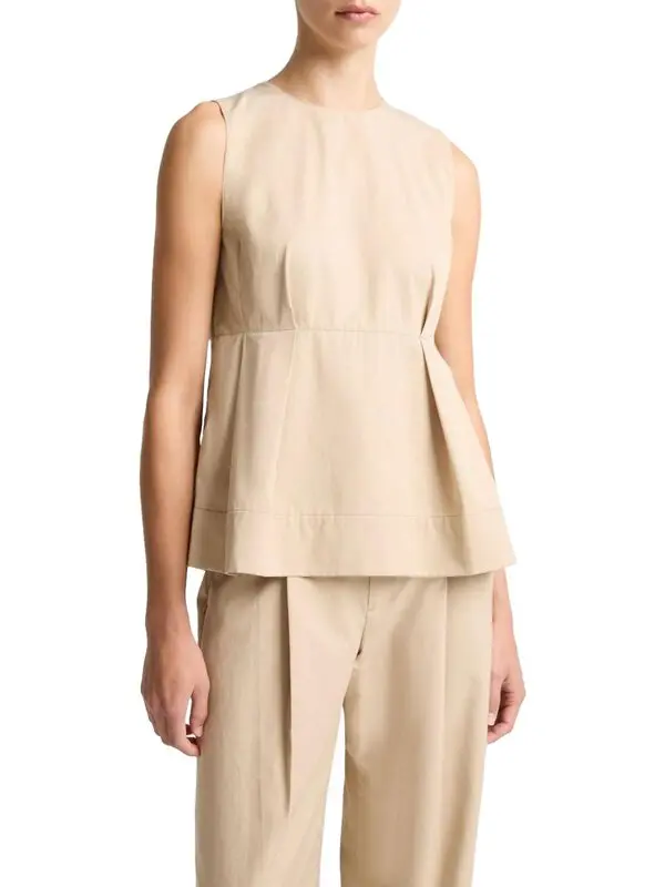 Vince Cotton-blend Pleated Peplum Top - Wheatstone