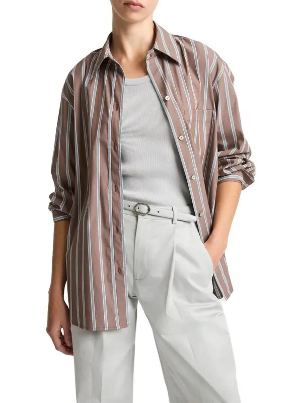 Vince Striped Cotton-blend Button-front Shirt - Brown Multi