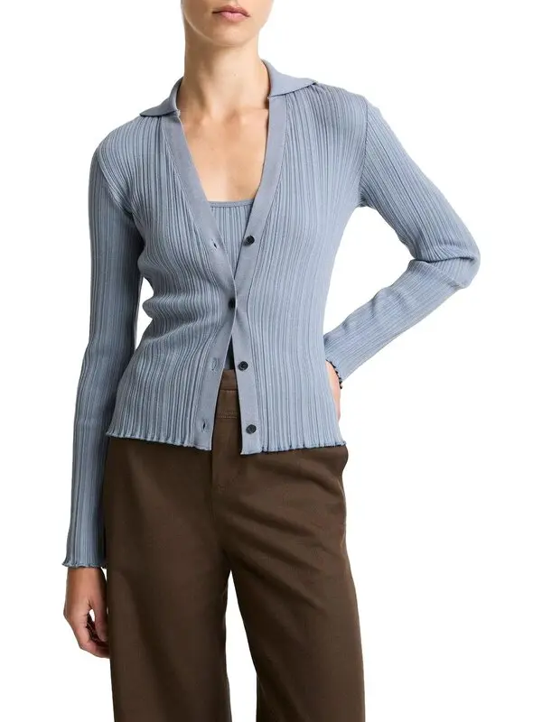 Vince Variegated Rib Cotton-blend Polo Top - Azul