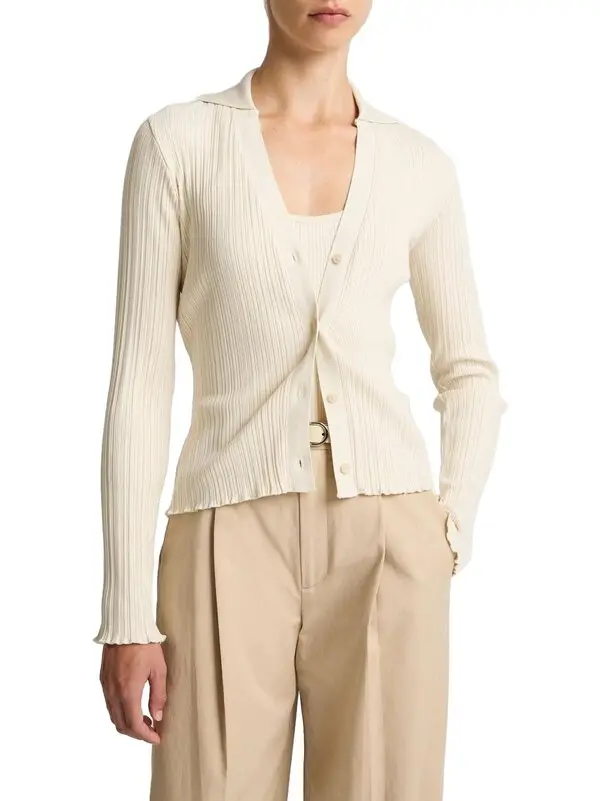 Vince Variegated Rib Cotton-blend Polo Top - Flax