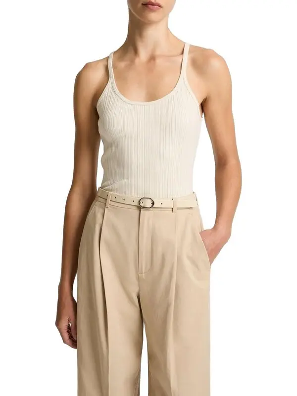 Vince Ribbed Cotton-blend Tank Top - Flax