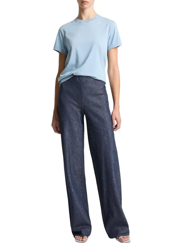 Vince Colette High-rise Cotton-linen Chambray Wide-leg Pant - Indigo