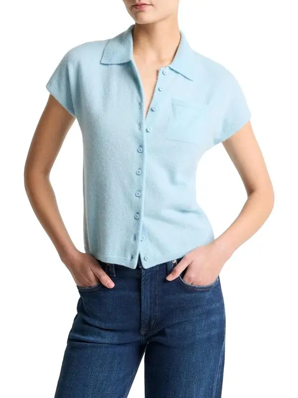 Vince Cashmere-silk Short-sleeve Polo Sweater - Clearwater