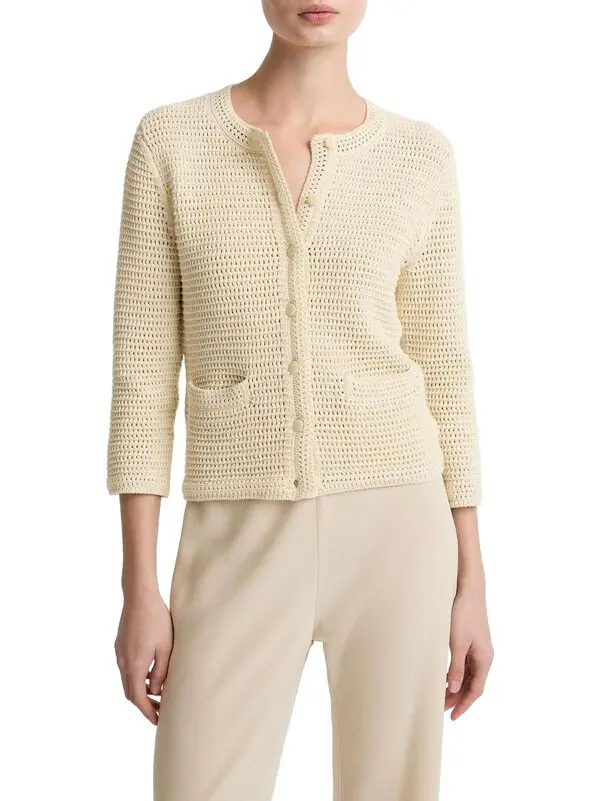 Vince Italian Cotton Crochet Cardigan - Natural