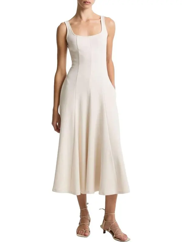Vince Seamed Square-neck Midi Dress - Flax