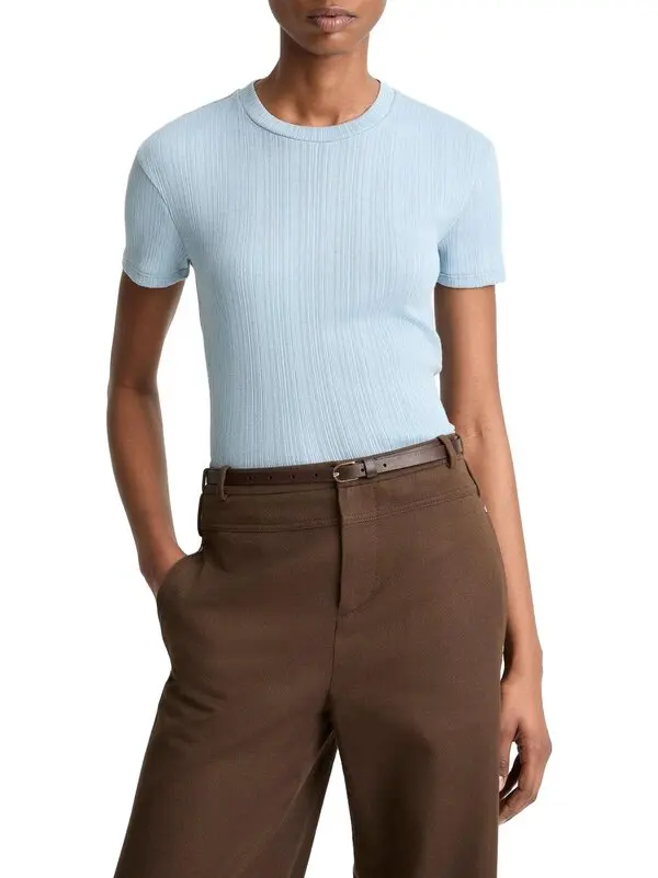 Vince Ribbed Pima Cotton Crew Neck Top - Del Mar