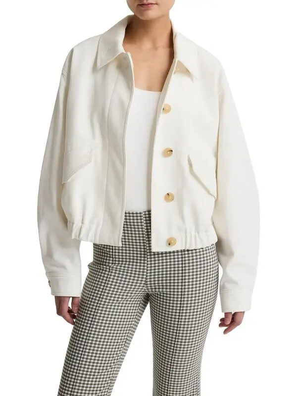 Vince Cotton Twill Bomber Jacket - Chalk