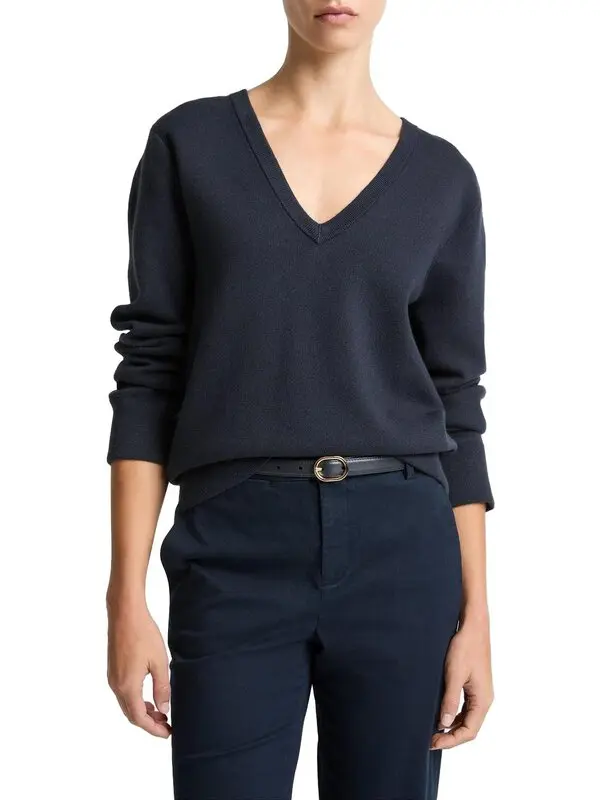 Vince Double-face Cotton-blend V-neck Sweater - Eclipse