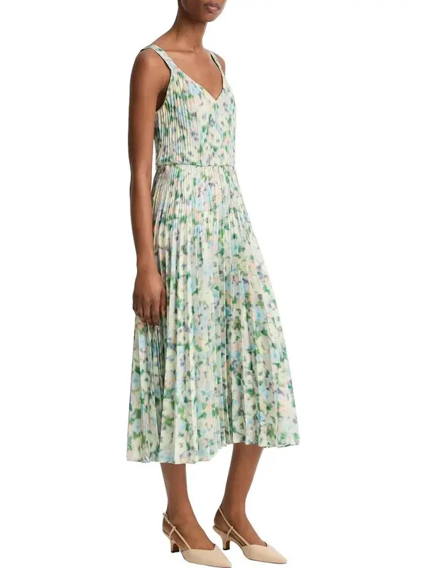 Vince Painted Garden Pleated Slip Dress - Herb Petal