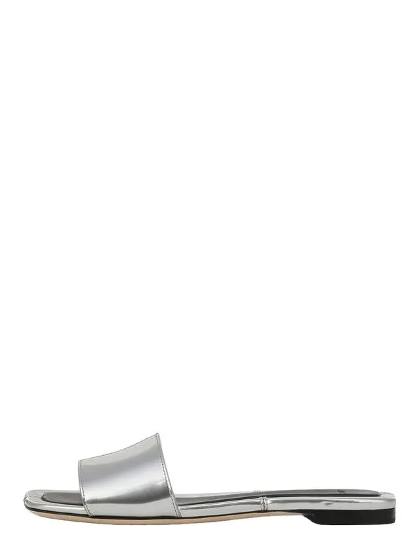 Vince Valeria Metallic Leather Slide Sandals - Silver