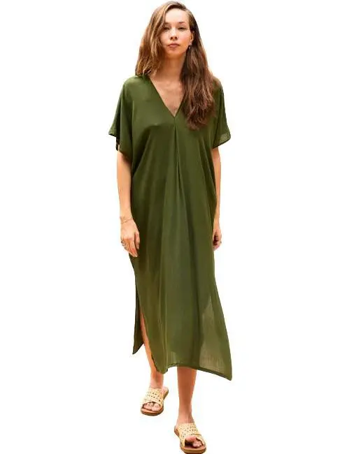 Pink Haley Gina Breezy Crinkle Kaftan Dress - Green