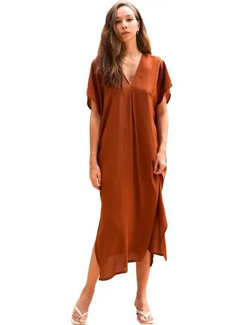 Pink Haley Gina Breezy Crinkle Kaftan Dress - Terracotta