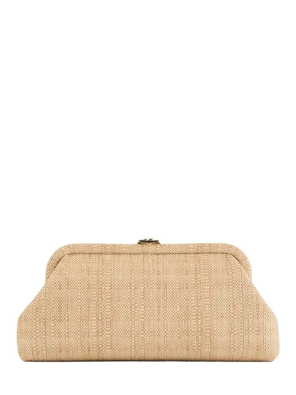 JIMMY CHOO Skylar Woven Raffia Clutch With Monogram Clasp - Brown