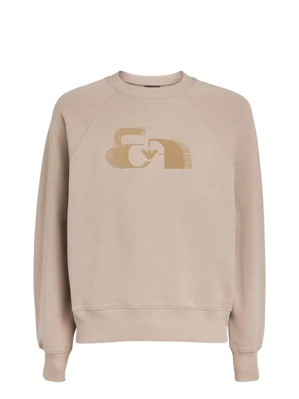 Emporio Armani Cotton Sweatshirt With Textured Logo - Brown