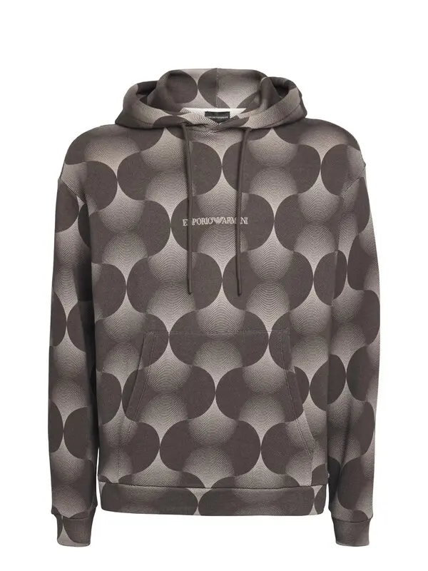 Emporio Armani Op-art Print Cotton Hoodie - Brown