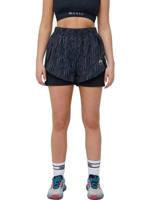 OOSC Elite 2-in-1 Activewear Shorts With Zebra Print - Black Tiger