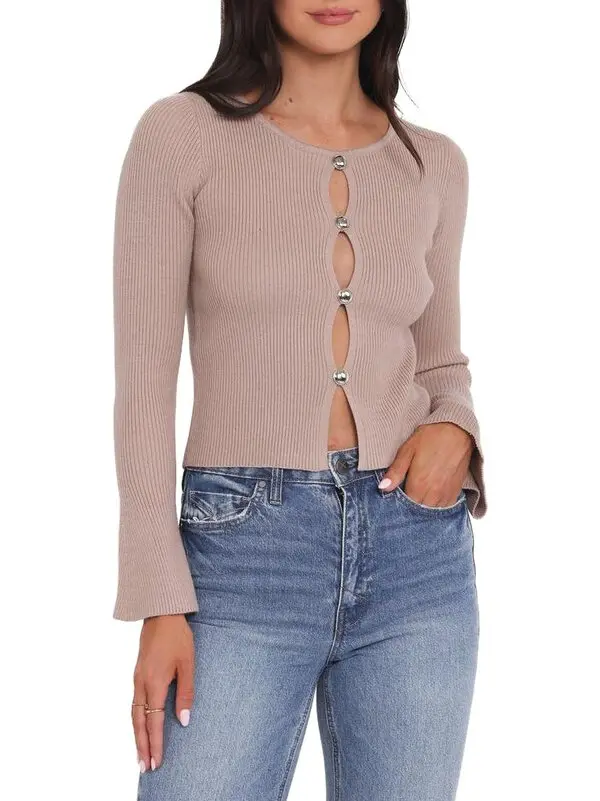 PETAL & PUP Rosienna Ribbed Keyhole Cutout Sweater - Taupe