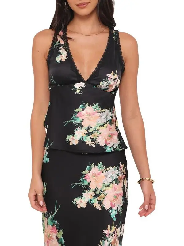PETAL & PUP Floral Lace Trim Tank - Black Floral