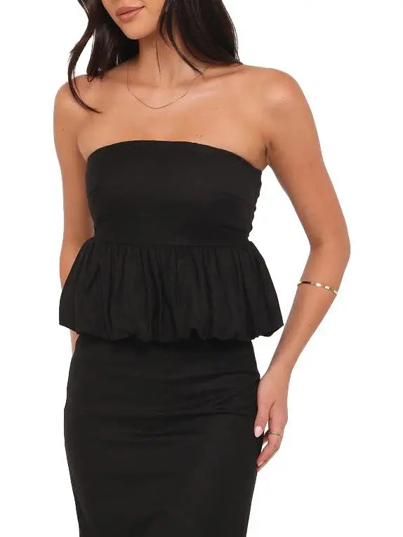 PETAL & PUP Ursa Peplum Strapless Top - Black