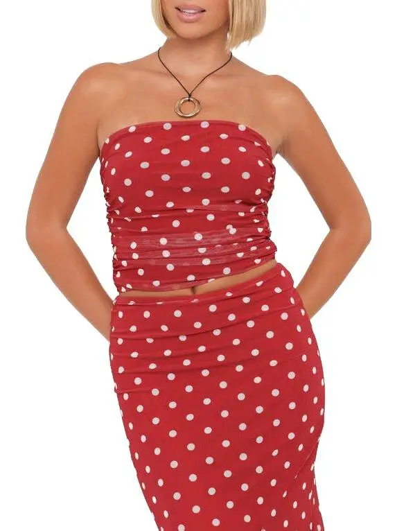PETAL & PUP Polka Dot Mesh Strapless Top - Red Polka Dot