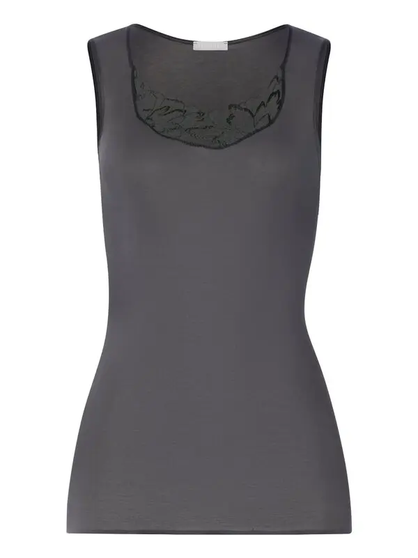 Hanro Cotton Belen Lace Trim Tank Top - Grey