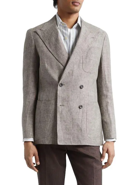 J. MUESER Waverly Double Breasted Linen Blazer - Brown