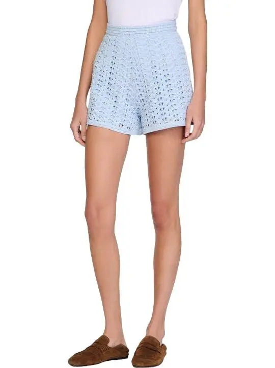 Sandro High-waisted Beaded Crochet Hotpants - Sky Blue