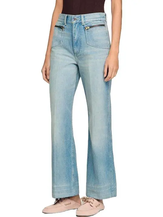 Sandro Faded Straight Zipped Cotton Jeans - Blue Jean