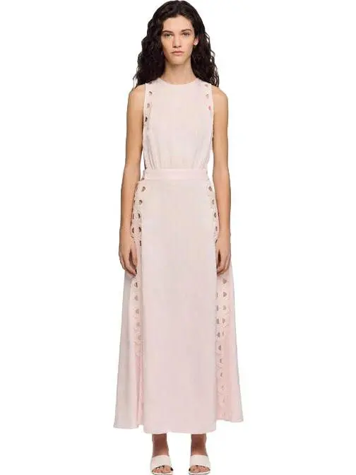 Sandro Floral Jacquard Maxi Dress With Openwork Detail - Pink