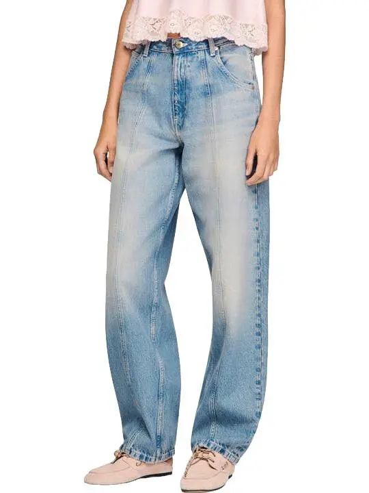 Sandro Barrel Leg Jeans With Pink Wash Effect - Blue Jean