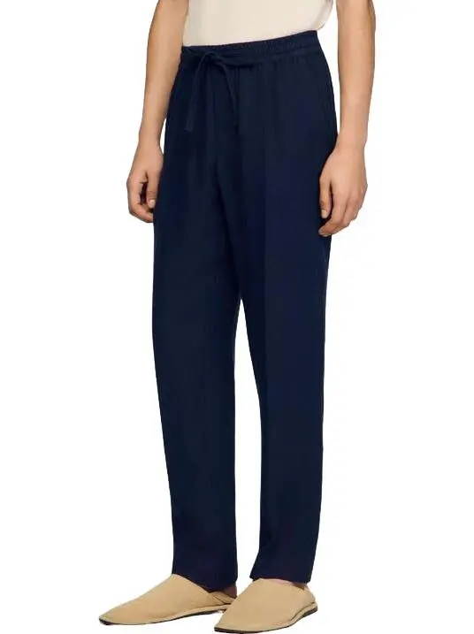 Sandro Straight-leg Linen Trousers - Navy Blue
