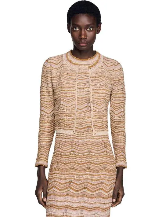 Sandro Decorative Knit Cardigan With Color Gradient - Brown