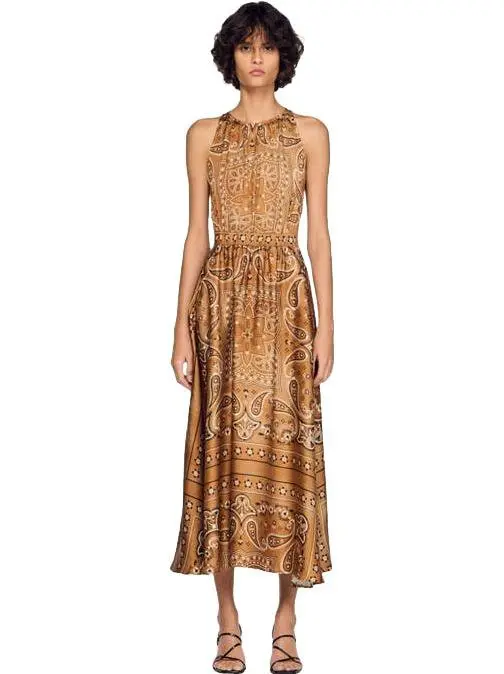Sandro Bandana Print Maxi Dress - Brown/black