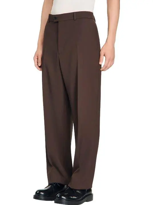 Sandro Oversized Virgin Wool Trousers - Chocolate