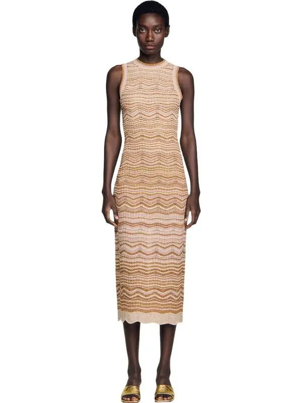 Sandro Decorative Ombré Knit Maxi Dress - Brown