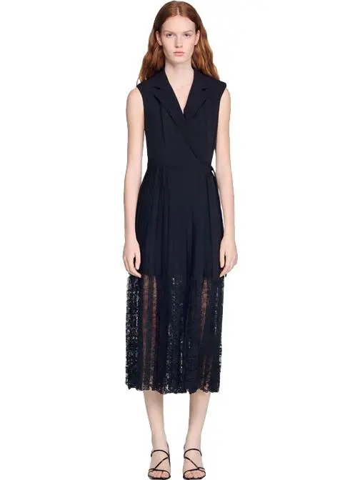 Sandro Lace Collar Maxi Dress - Black