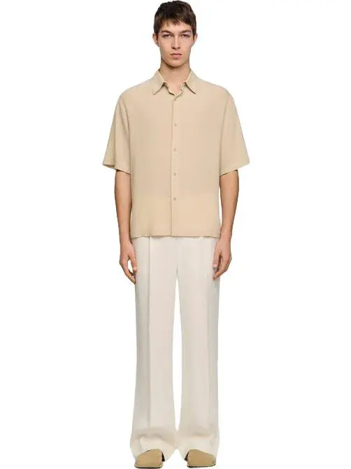Sandro Pleated Shirt With Shark Collar - Sand