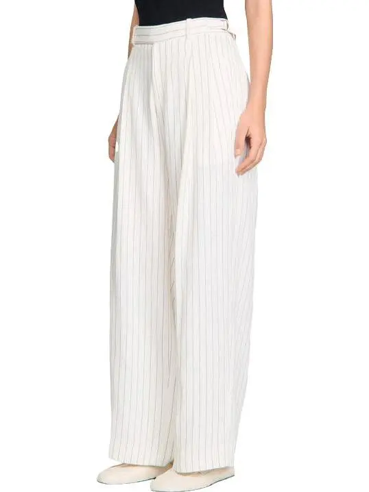 Sandro Striped Tailored Wide-leg Trousers - Ecru/black