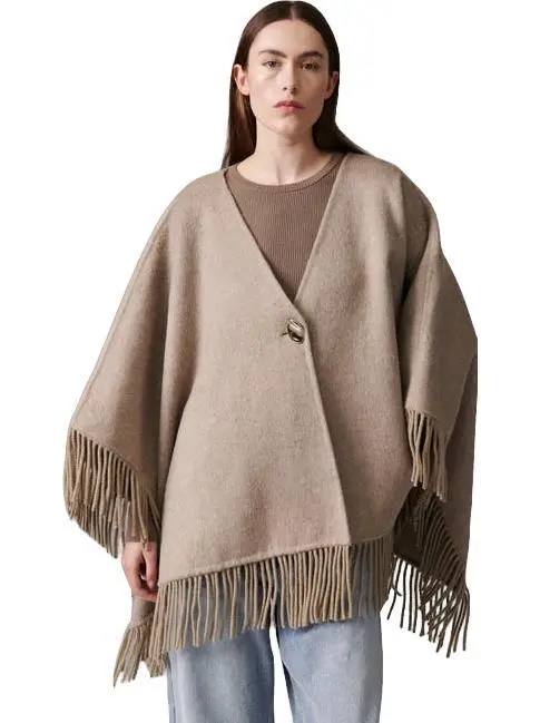 Day Birger Et Mikkelsen Fringed Open Front Poncho - Beige Melange