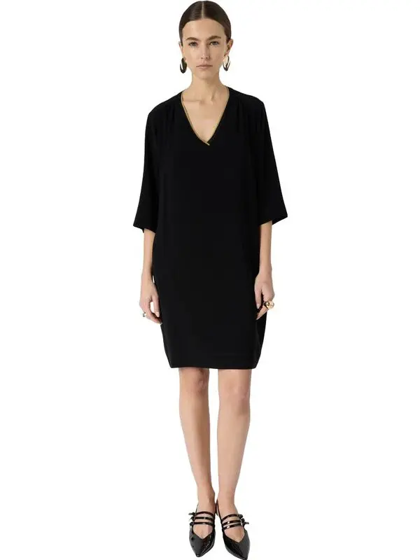 Gerard Darel V-neck Knee-length Shift Dress With Metallic Trim - Black
