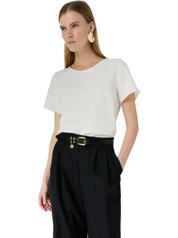 Gerard Darel Metallic Trim Round Neck Top - Ecru
