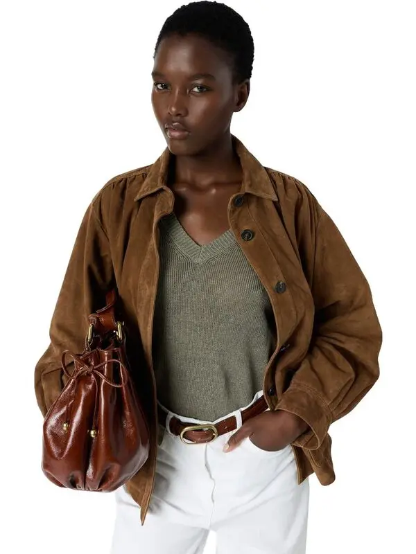 Gerard Darel Lylou 3/4 Sleeve V-neck Knit Top - Medium Khaki