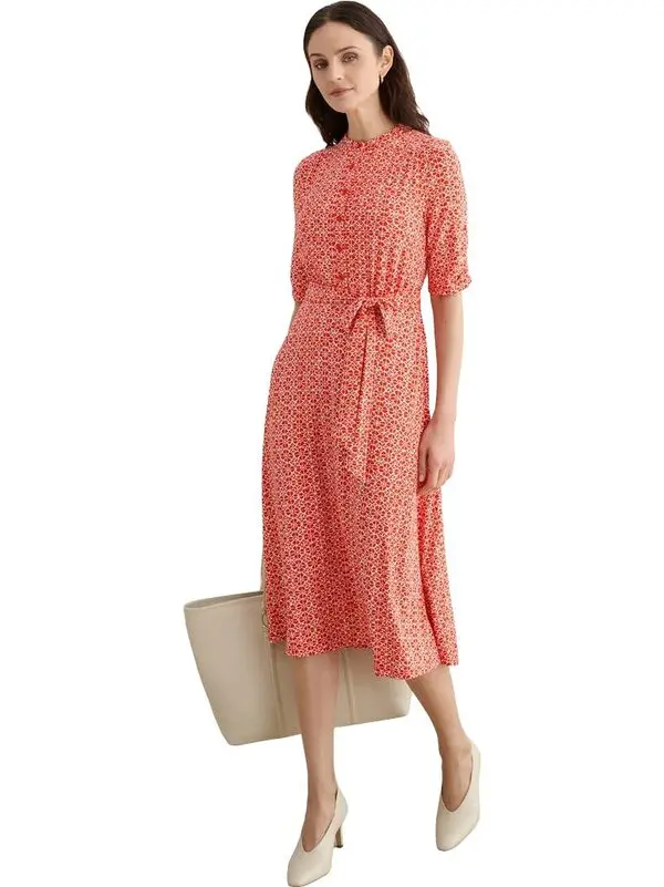 HOBBS LONDON Cathy 3/4 Sleeve Jersey Midi Dress - Red Ivory