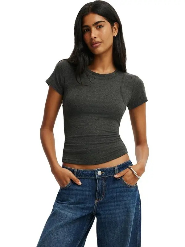 COTTON ON Double Layer Short Sleeve T-shirt - Charcoal Marle