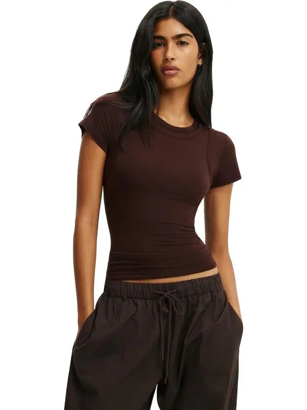 COTTON ON Double Layer Short Sleeve T-shirt - Dark Oak